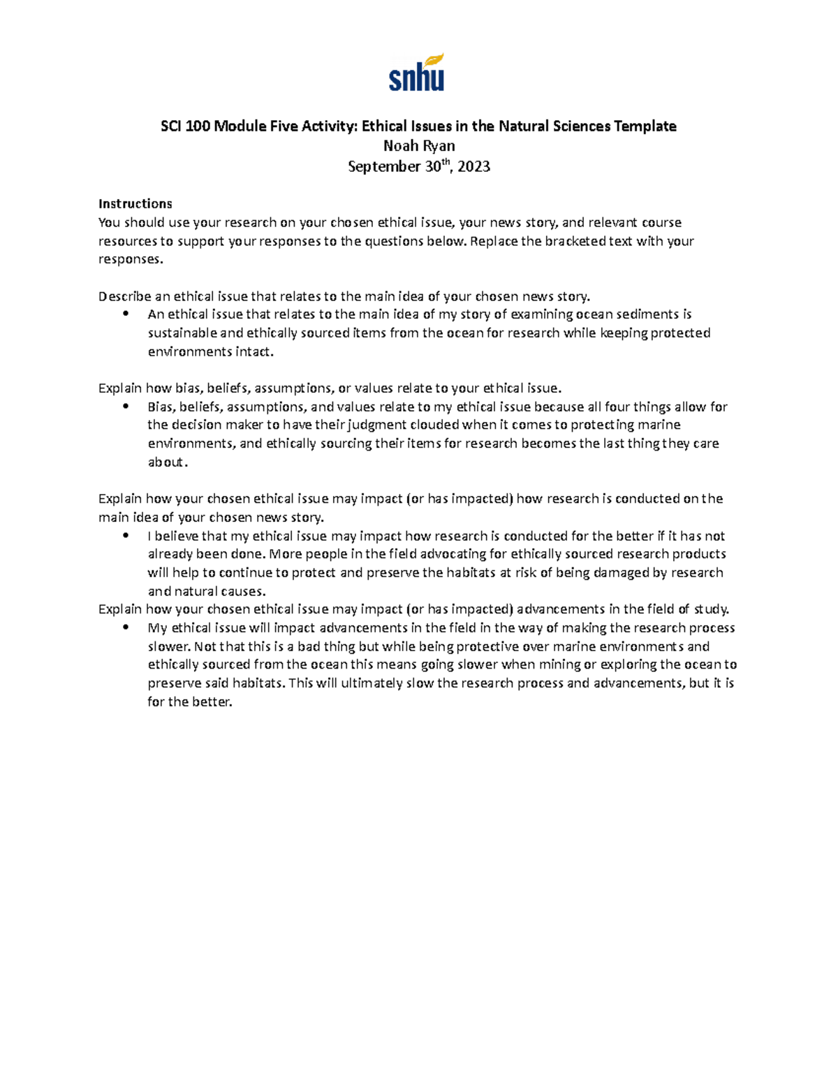 SCI 100 Module Five Activity Template - SCI 100 Module Five Activity ...