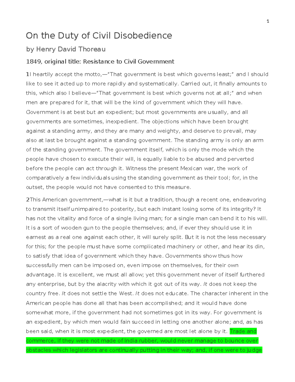 On the Duty of Civil Disobedience - Carried out, it finally amounts to ...