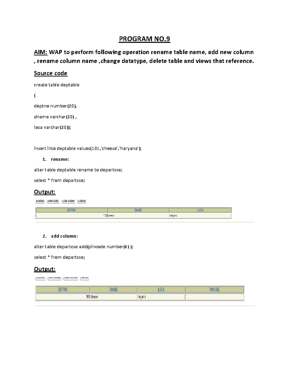 Dbms 9 - Hibshjdjkdkdkdkkdkdkdkssksk - PROGRAM NO. 9 AIM: WAP to ...