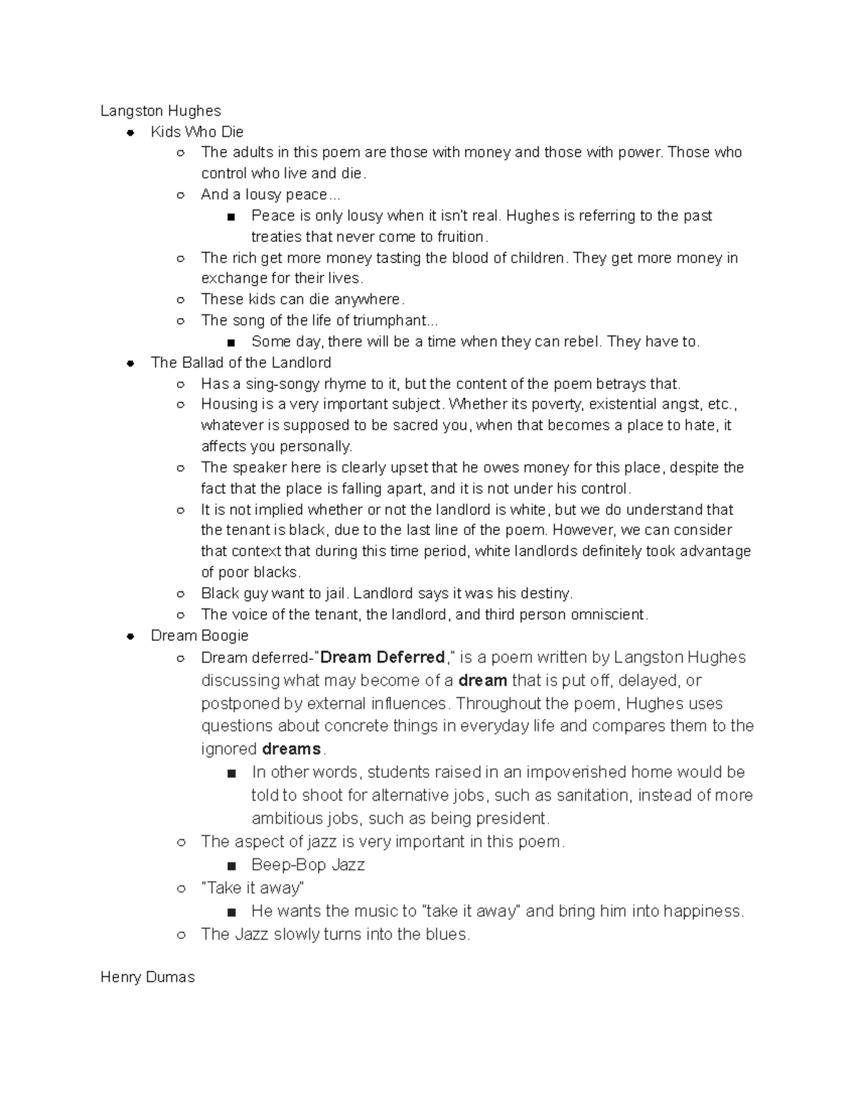 African American Literature Notes 1 - Langston Hughes Kids Who Die The ...