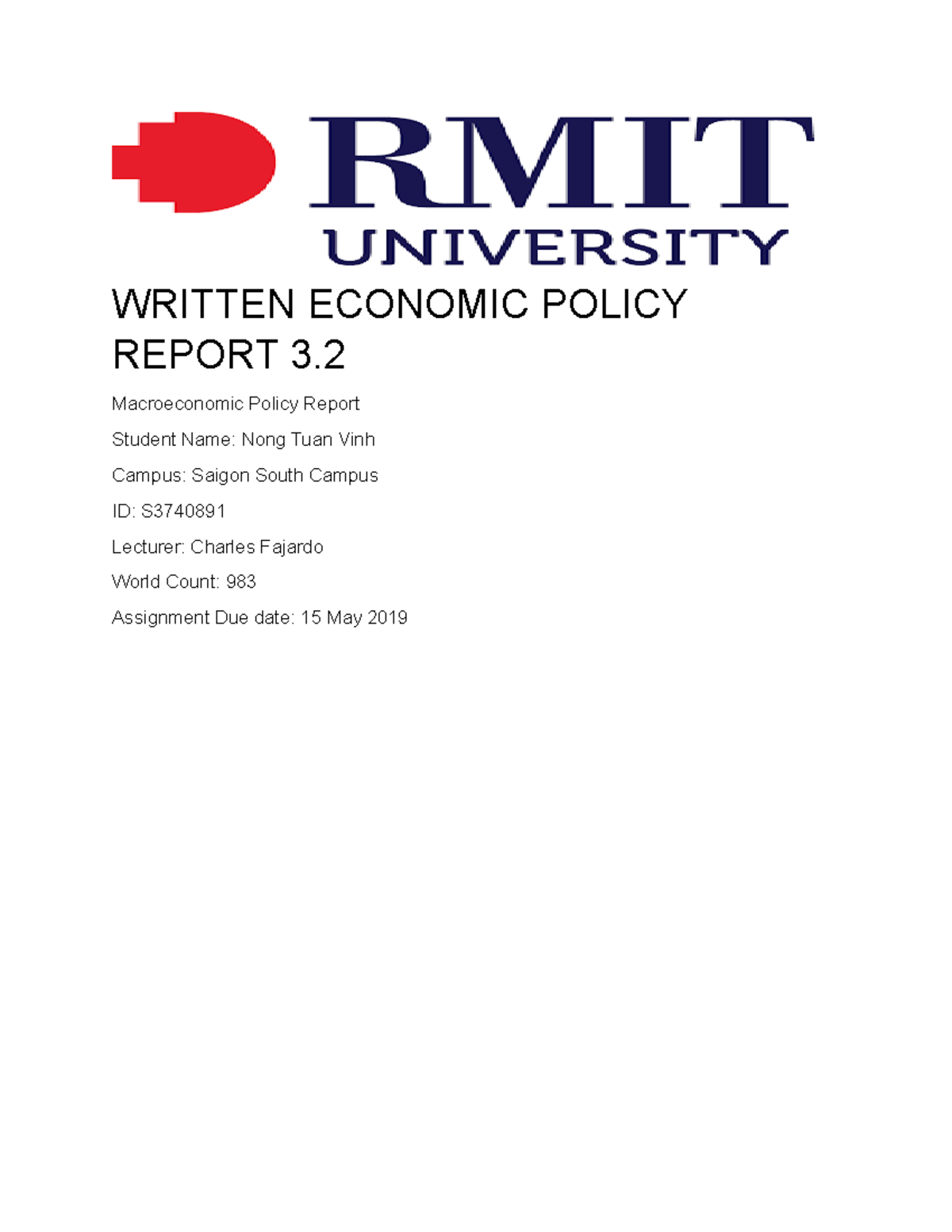 Macroeconomic-Policy-Report Group Assignment - WRITTEN ECONOMIC POLICY ...