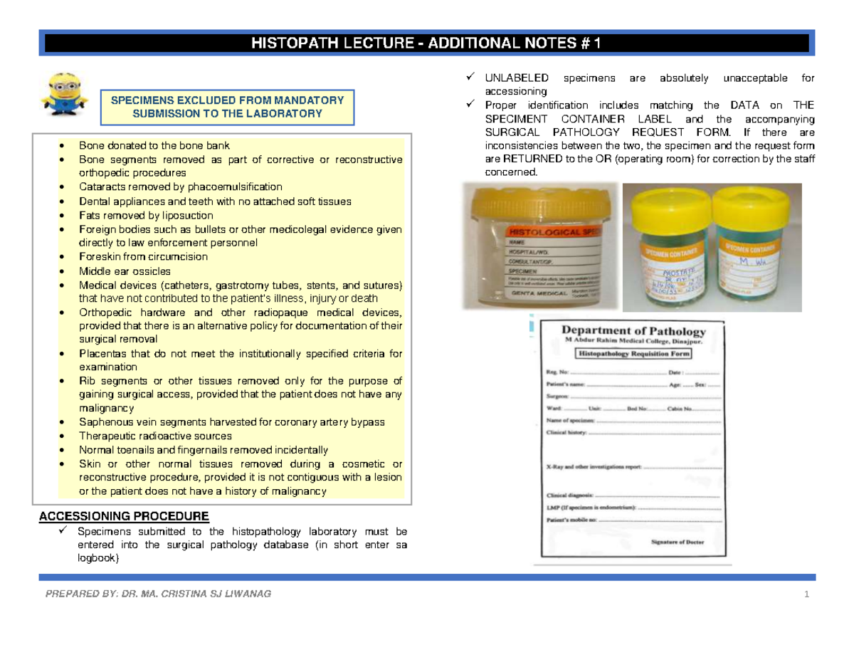 Histopath Additional Notes 1 1 - PREPARED BY: DR. MA. CRISTINA SJ ...