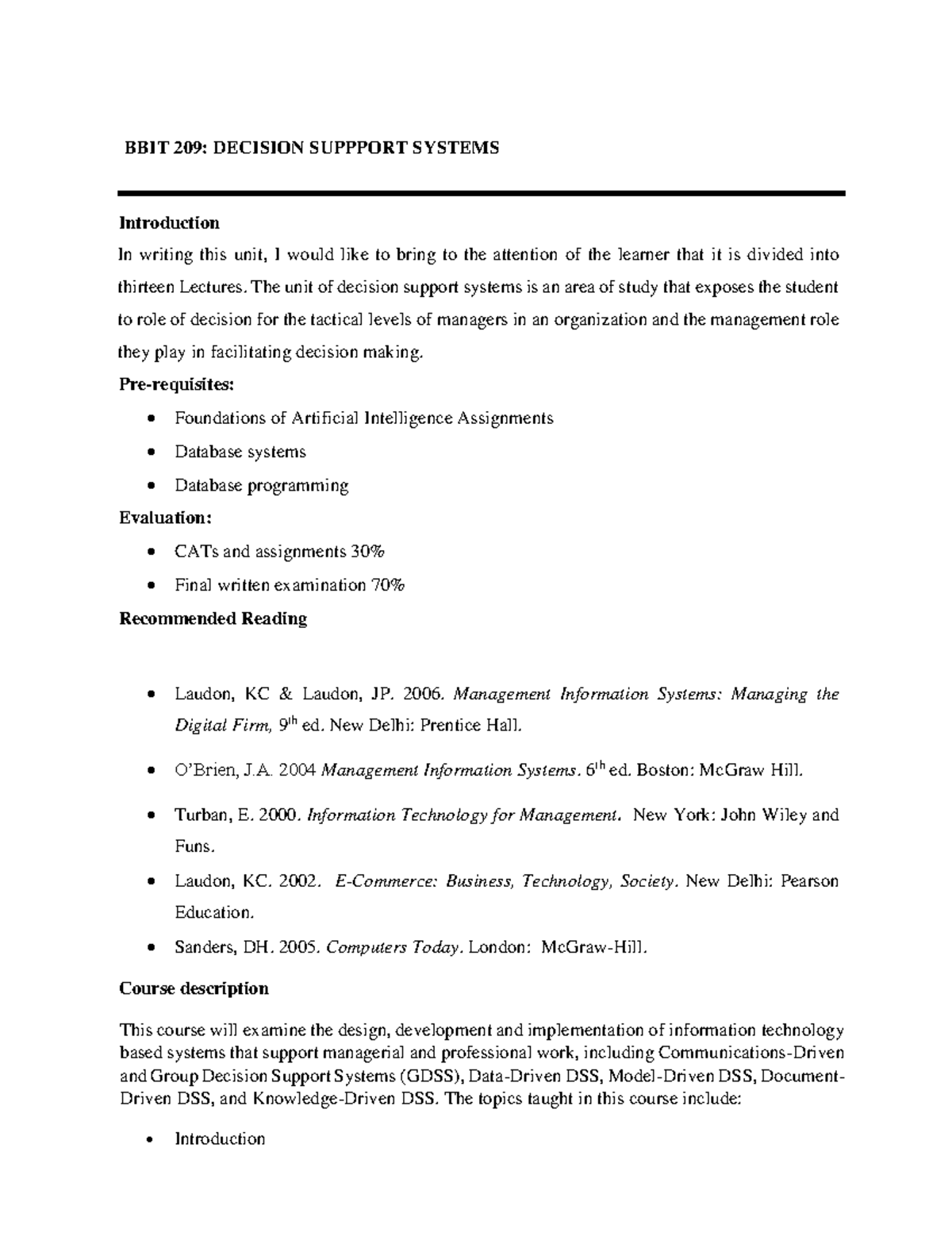 BBIT 209 Decision Support Systems - BBIT 209: DECISION SUPPPORT SYSTEMS ...