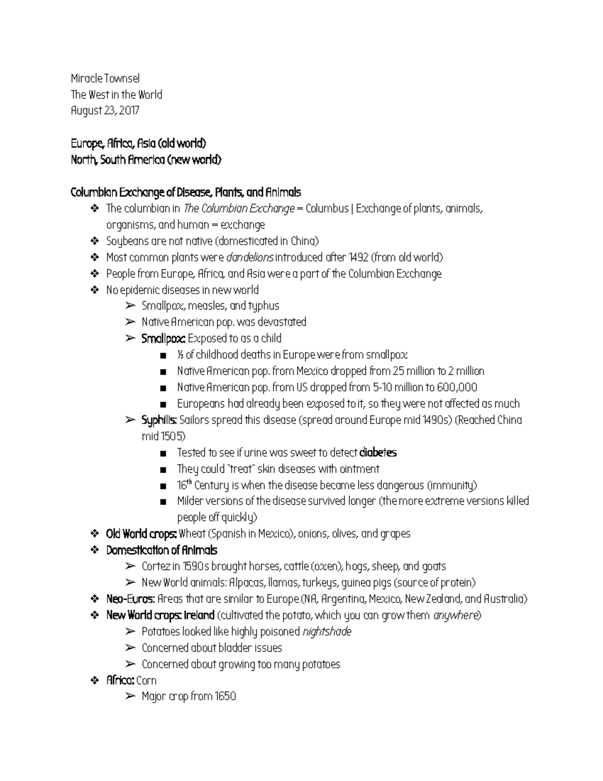 L10 The Columbian Exchange - Miracle Townsel The West in the World ...