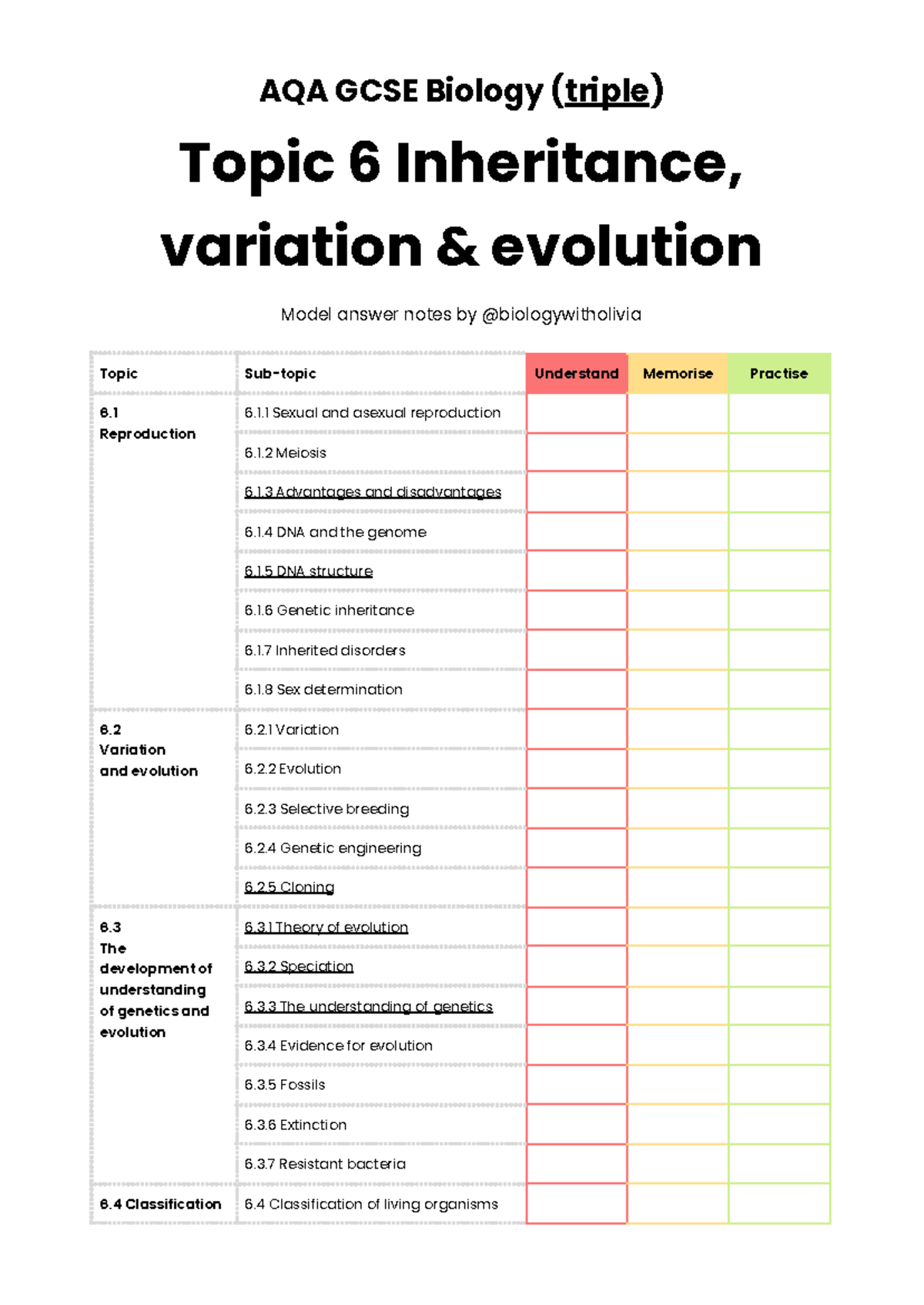 FREE Sample Topic 6 - AQA GCSE Biology (triple) Topic 6 Inheritance ...
