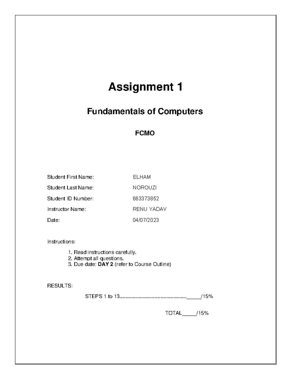 FCMO v2-0 Assignment 1 2016-0630 - Assignment 1 Fundamentals of ...