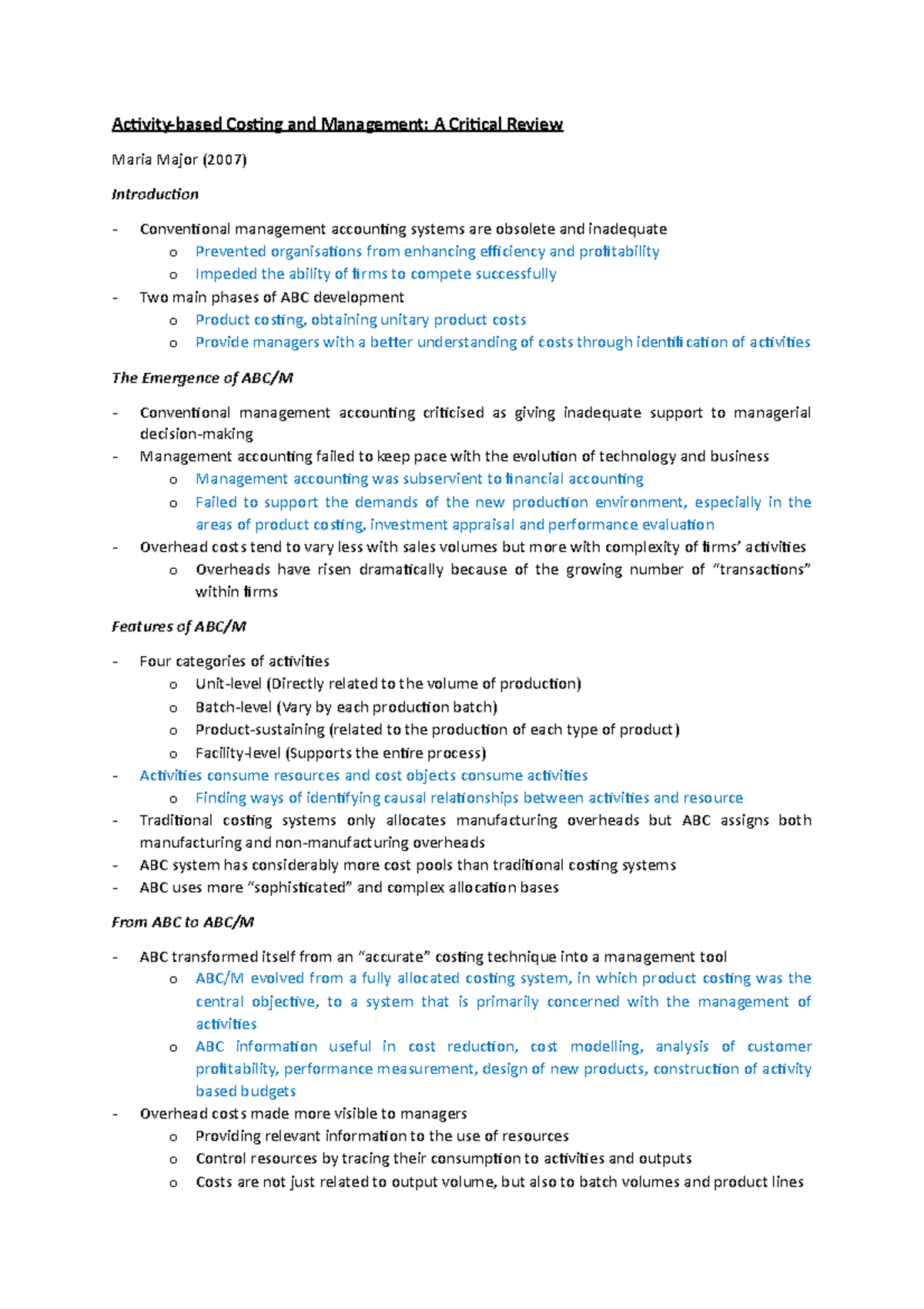 Critical Review on ABC (Major 2007 ) - Activity-based Costing and ...