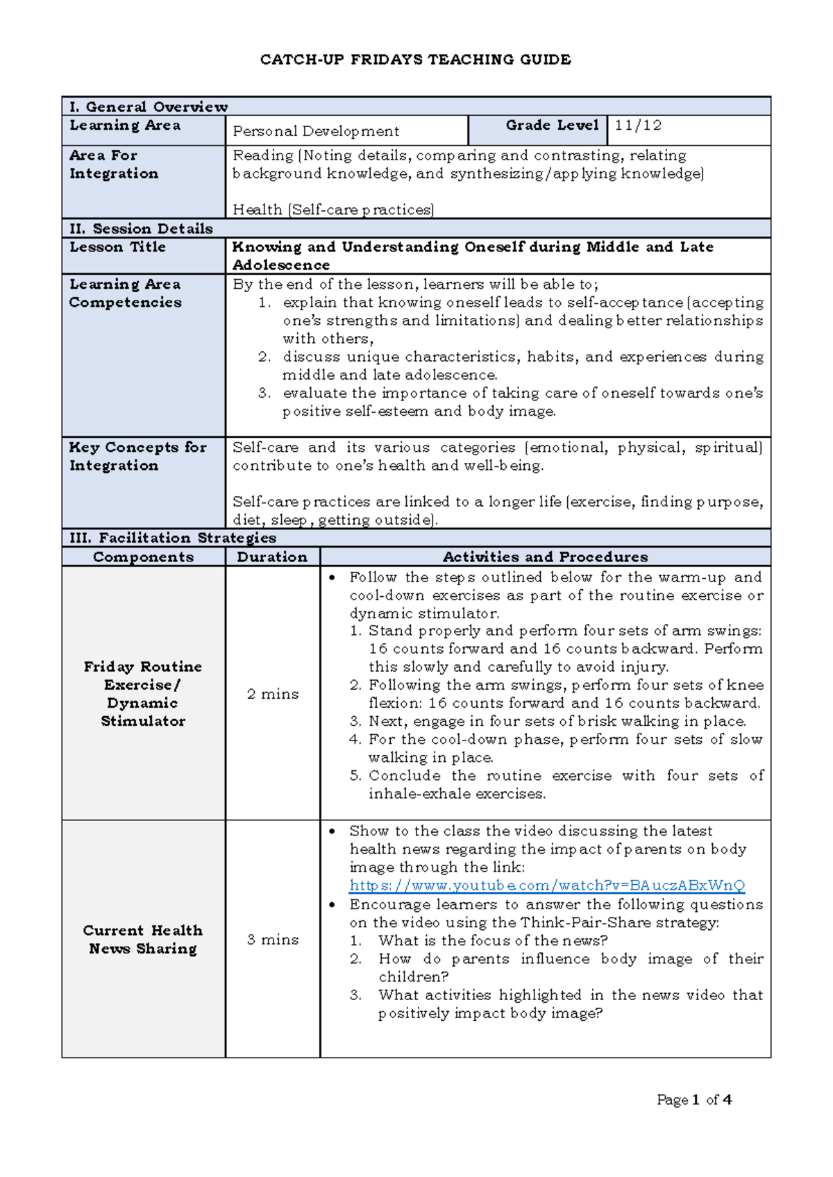 SHS- Personal- Development-and- Reading Final - I. General Overview ...