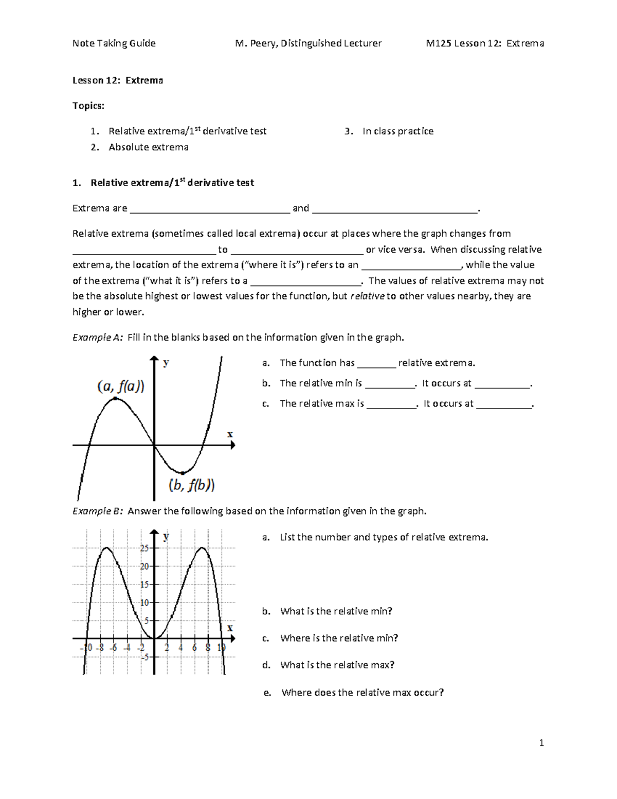 L12 Extema - Lesson 12 - Lesson 12: Extrema Topics: Relative extrema ...