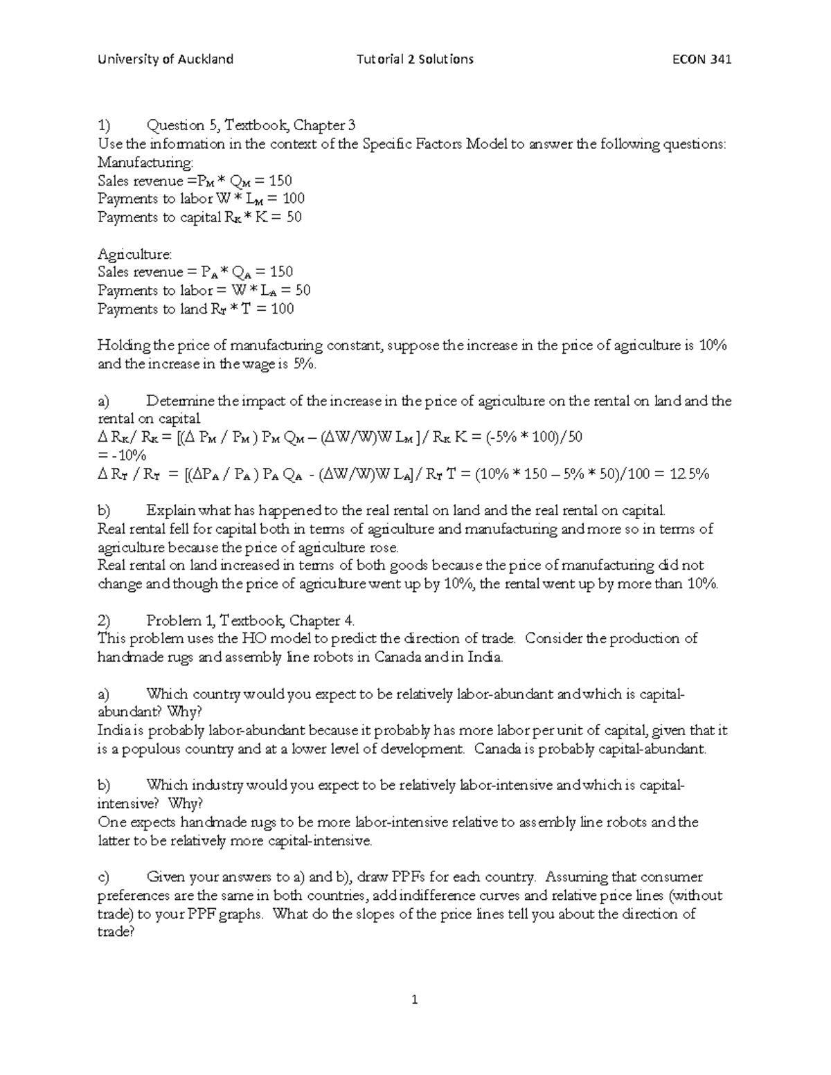 ECON 341 Tutorial 2 Answers - University of Auckland Tutorial 2 Solutions ECON 341 1 Question 5 ...