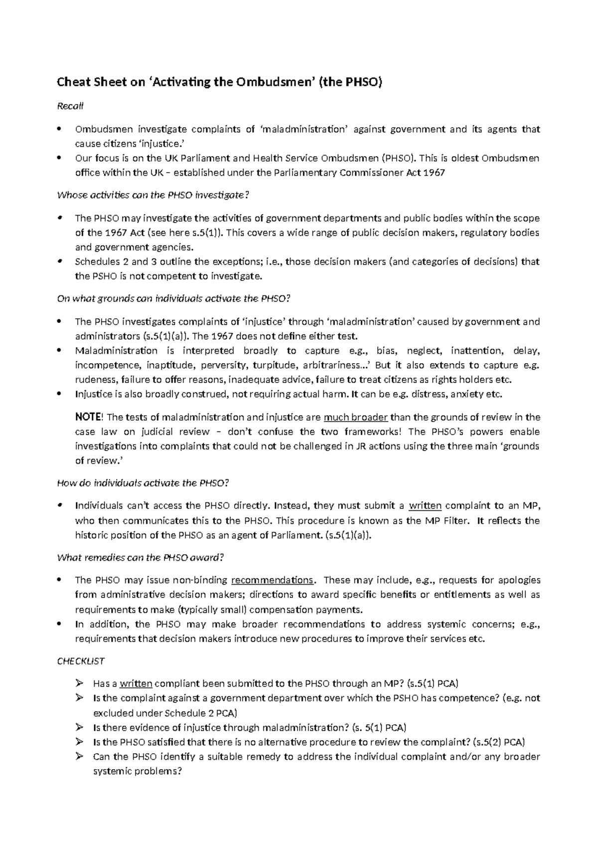 Activating the Ombudsmen - Cheat Sheet - Cheat Sheet on ‘Activating the ...