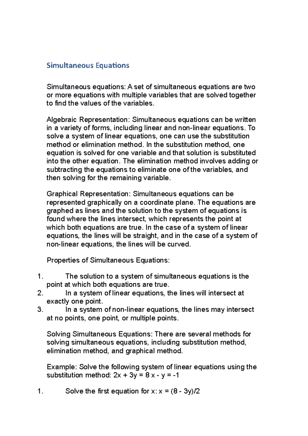 Simultaneous Equations - Algebraic Representation: Simultaneous ...