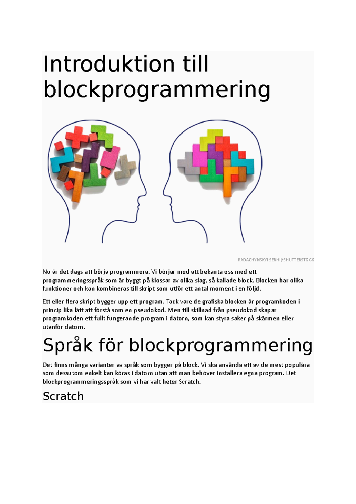 Introduktion till blockprogrammering - Introduktion till blockprogrammering RADACHYNSKYI - Studocu