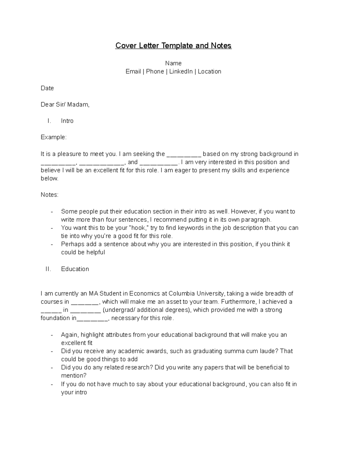 Cover Letter Template - Intro Example: It is a pleasure to meet you. I ...