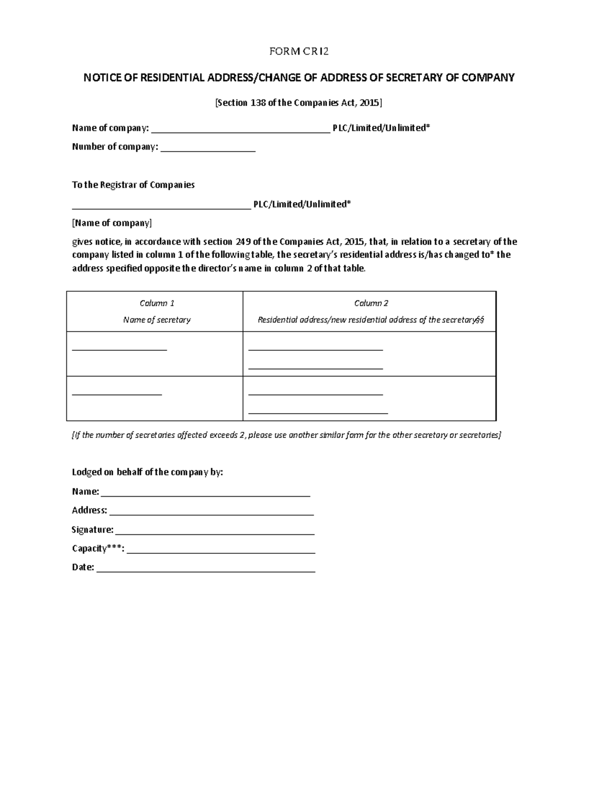 CR12 - asdsada - FORM CR NOTICE OF RESIDENTIAL ADDRESS/CHANGE OF ...