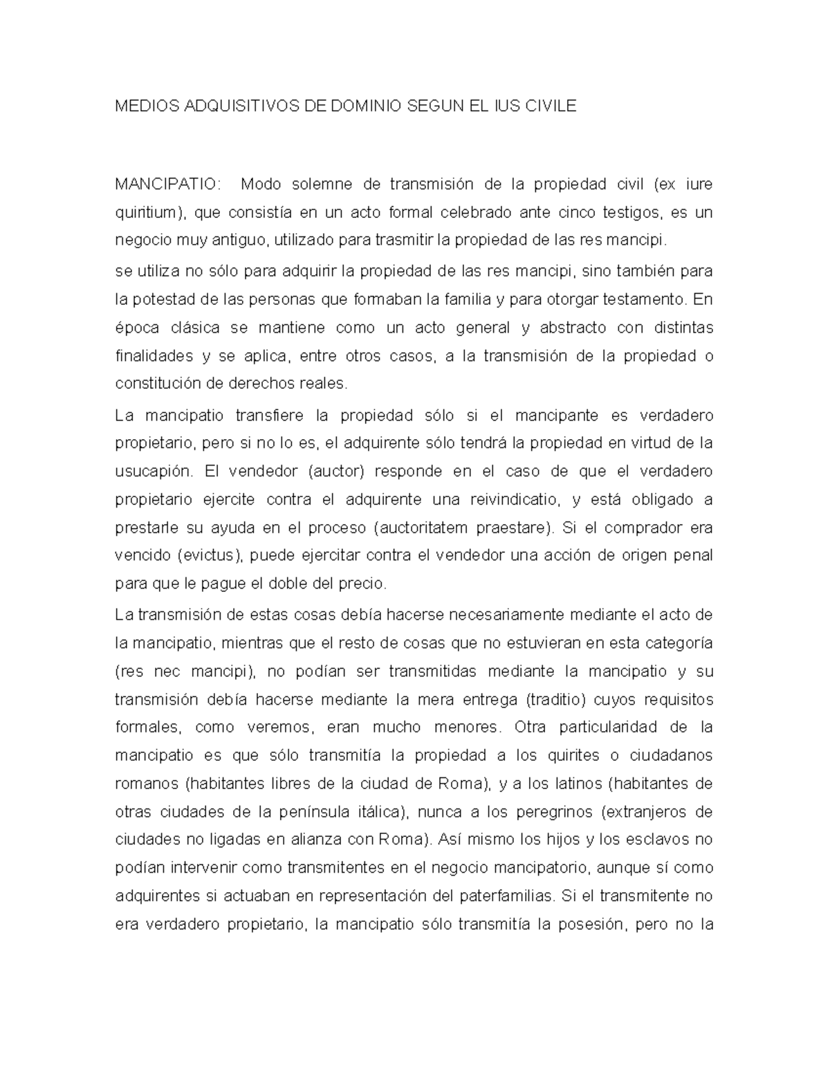 Medios Adquisitivos DE Dominio Segun EL IUS Civile - MEDIOS ...