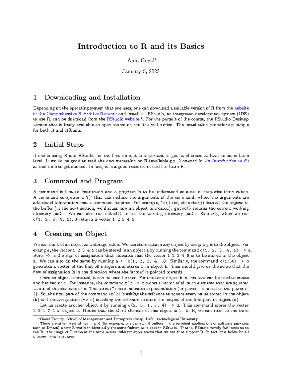 Jan5 - Introduction to R and its Basics Anuj Goyal∗ January 5, 2023 1 ...