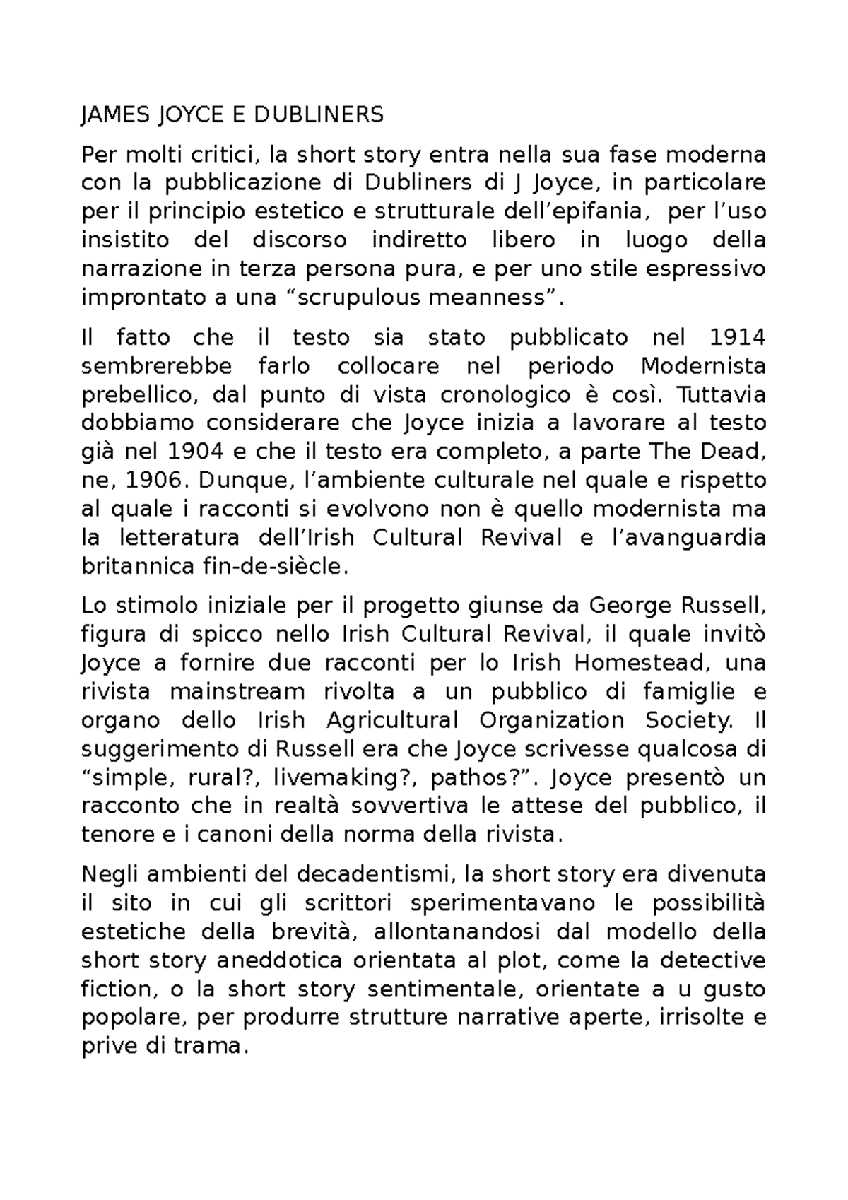 James Joyce E Dubliners - JAMES JOYCE E DUBLINERS Per molti critici, la ...