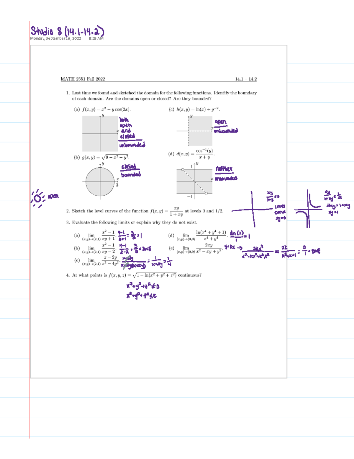 Math2551-studio 8 - Sections 14.1-14.2 - MATH 2551 - Monday, September ...