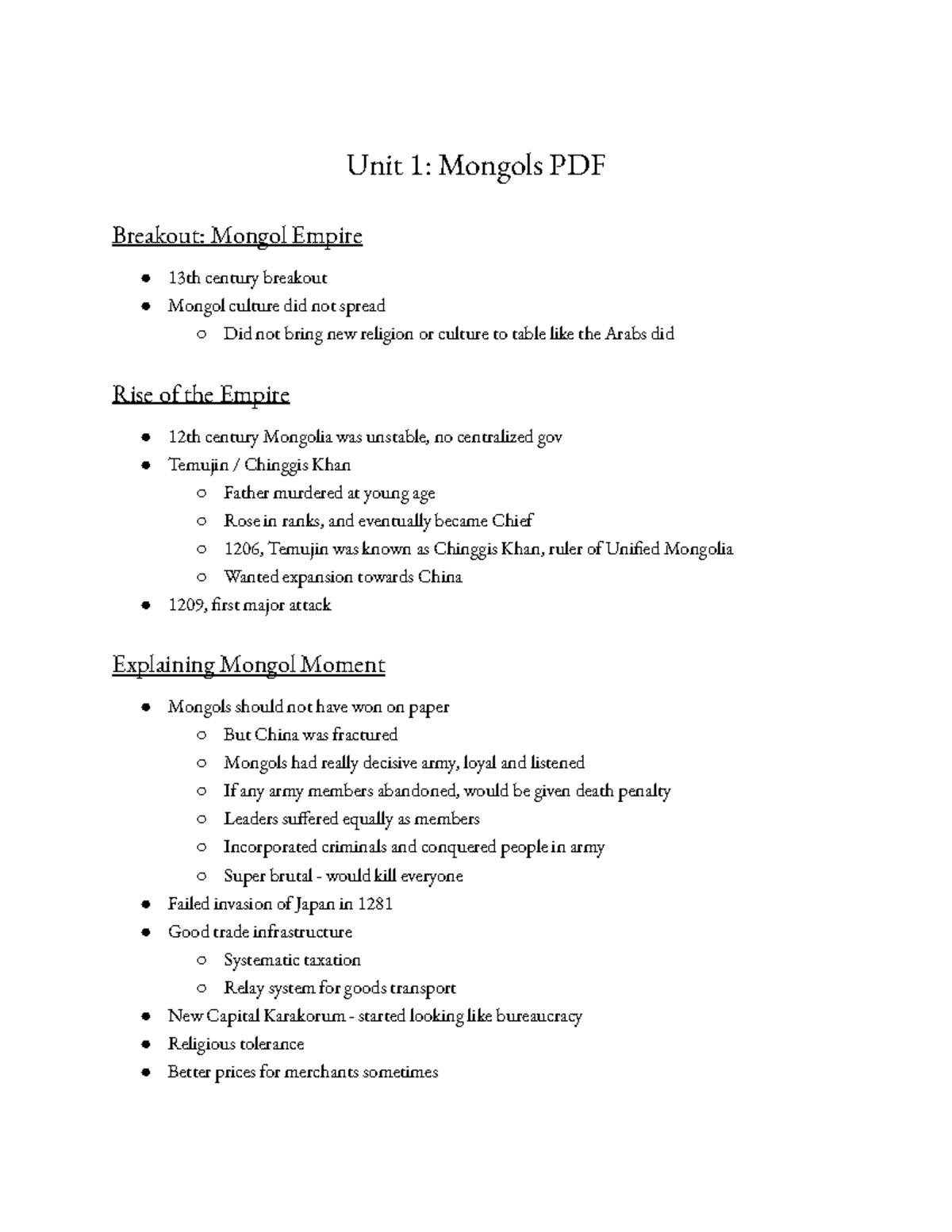 Unit 1 (9) Mongolians - Class note on the expansion of the Mongols ...