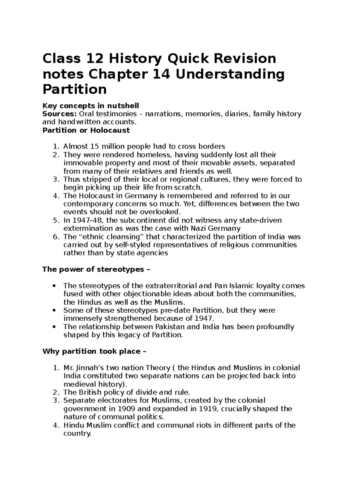 Class 12 History Quick Revision notes Chapter 14 Understanding ...