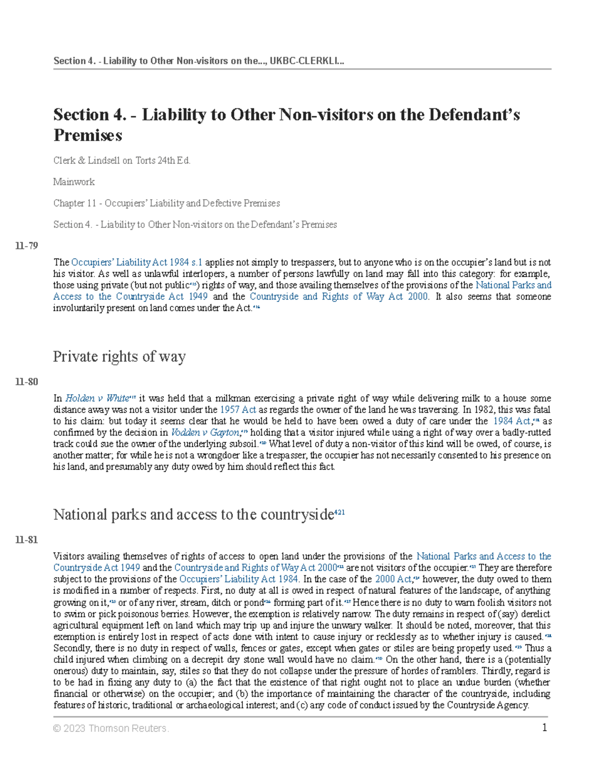 Section 4 - Liability to Other Non-visitors on the Defendants Premises ...