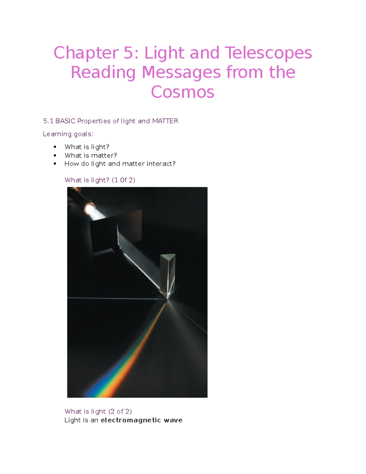 Astronomy 1-23 - Chapter 5: Light and Telescopes Reading Messages from ...