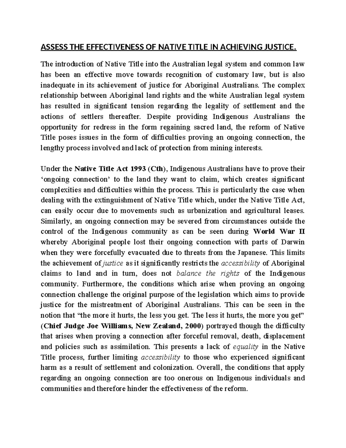 Assess THE Effectiveness OF Native Title IN Achieving Justice - ASSESS ...