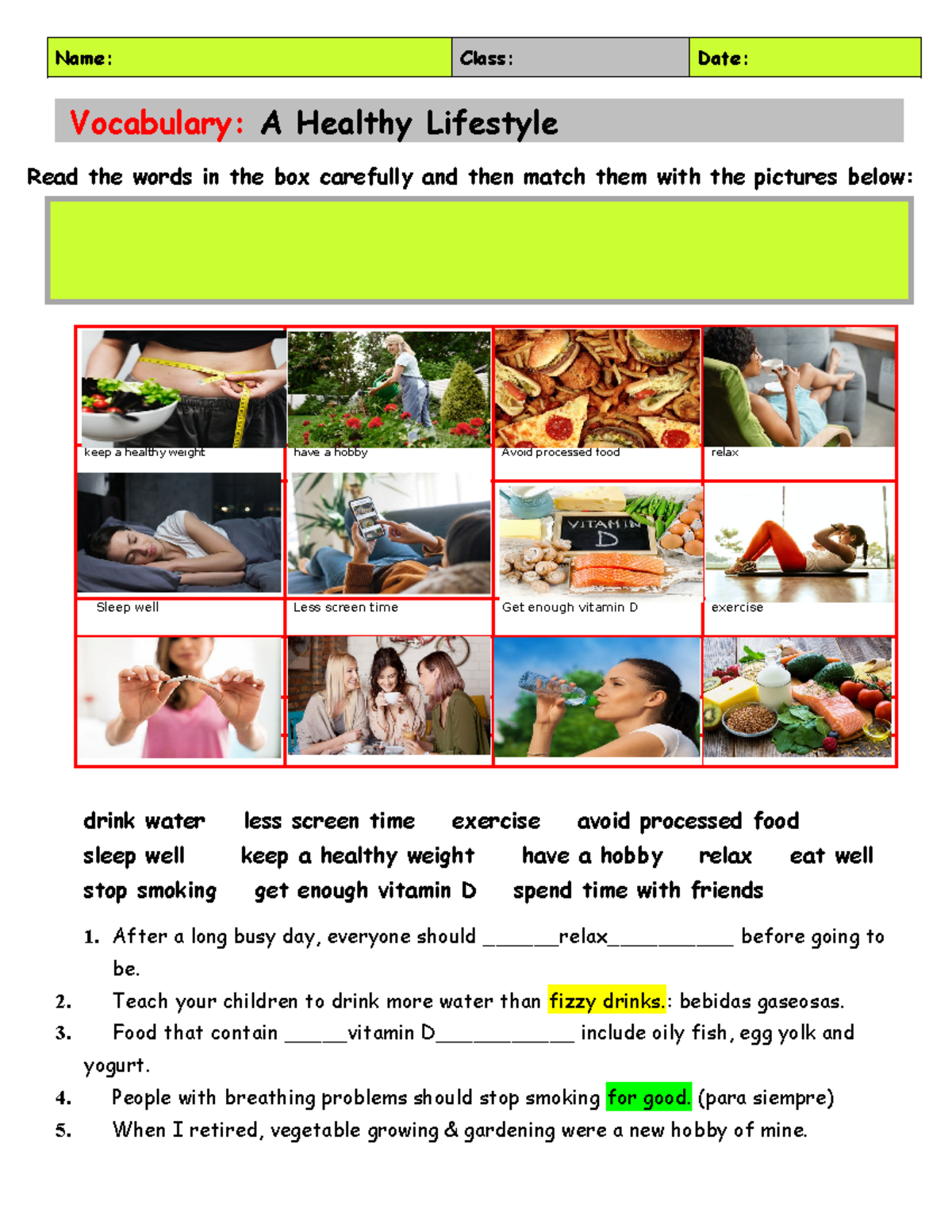 A-healthy-lifestyle-picture-dictionaries 137642 - Vocabulary: A Healthy ...