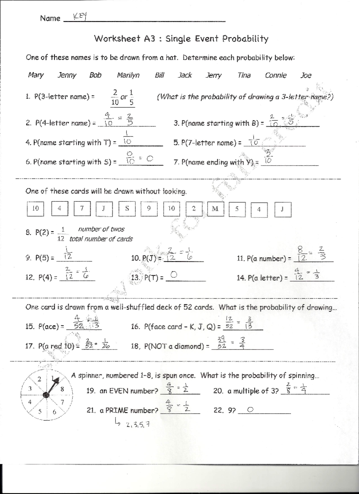 Unit 8 probability worksheet packet answer key - Mathematics 7 - Studocu