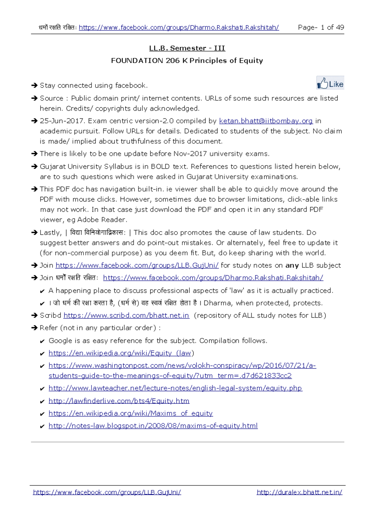 206F Principles of Equity -v2 - LL. Semester - III FOUNDATION 206 K ...