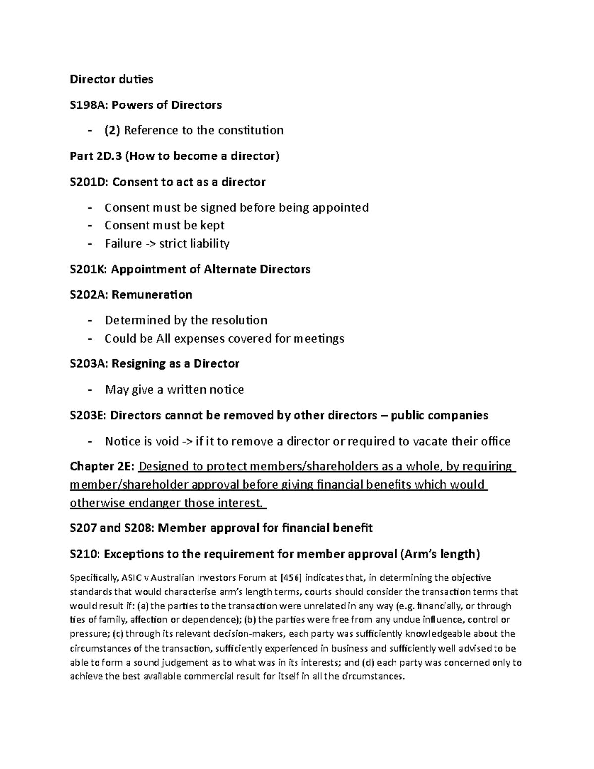 Director Duties notes - Director duties S198A: Powers of Directors - (2 ...