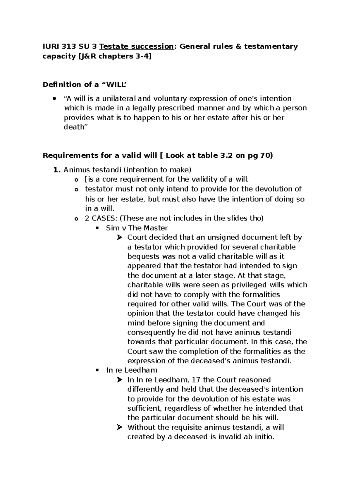 IURI 313 SU 3 Notes - IURI 313 SU 3 Testate succession: General rules ...