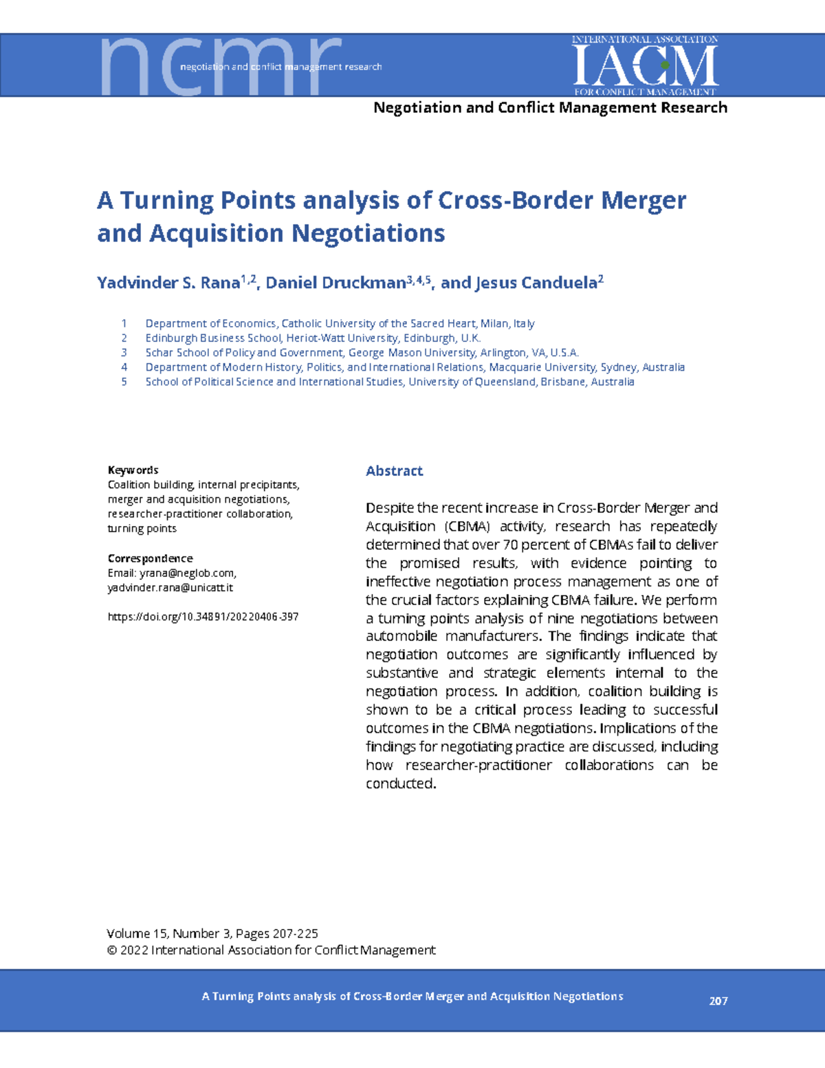 A Turning Points analysis of Cross-Border Merger - Rana1,2, Daniel ...