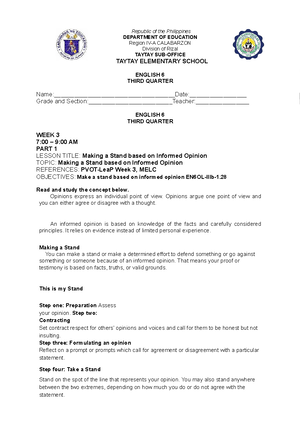 ESP 6 LAS Q3 W4 - Esp 6 - Republic of the Philippines DEPARTMENT OF ...