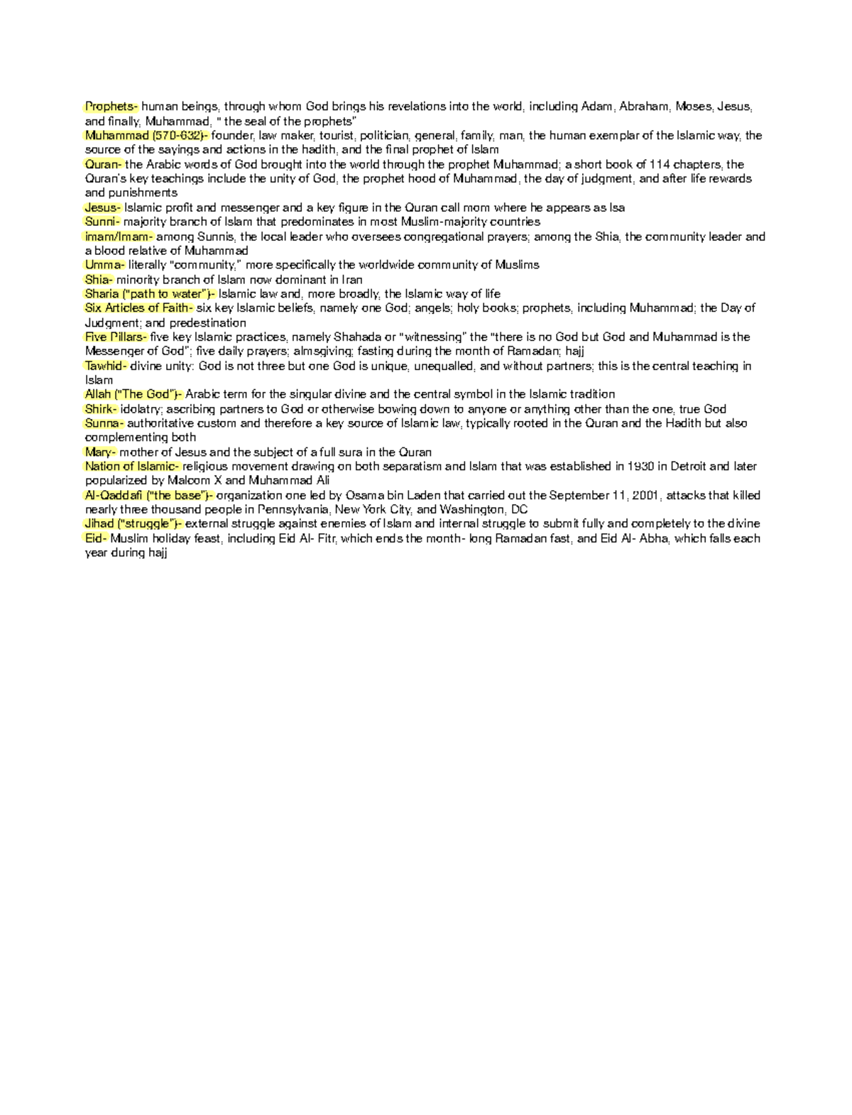 chapter 10 key terms religion - Prophets- human beings, through whom ...