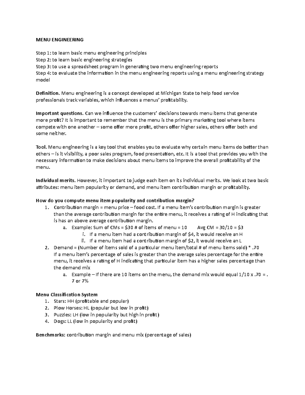 Menu Engineering - MENU ENGINEERING Step 1: to learn basic menu ...