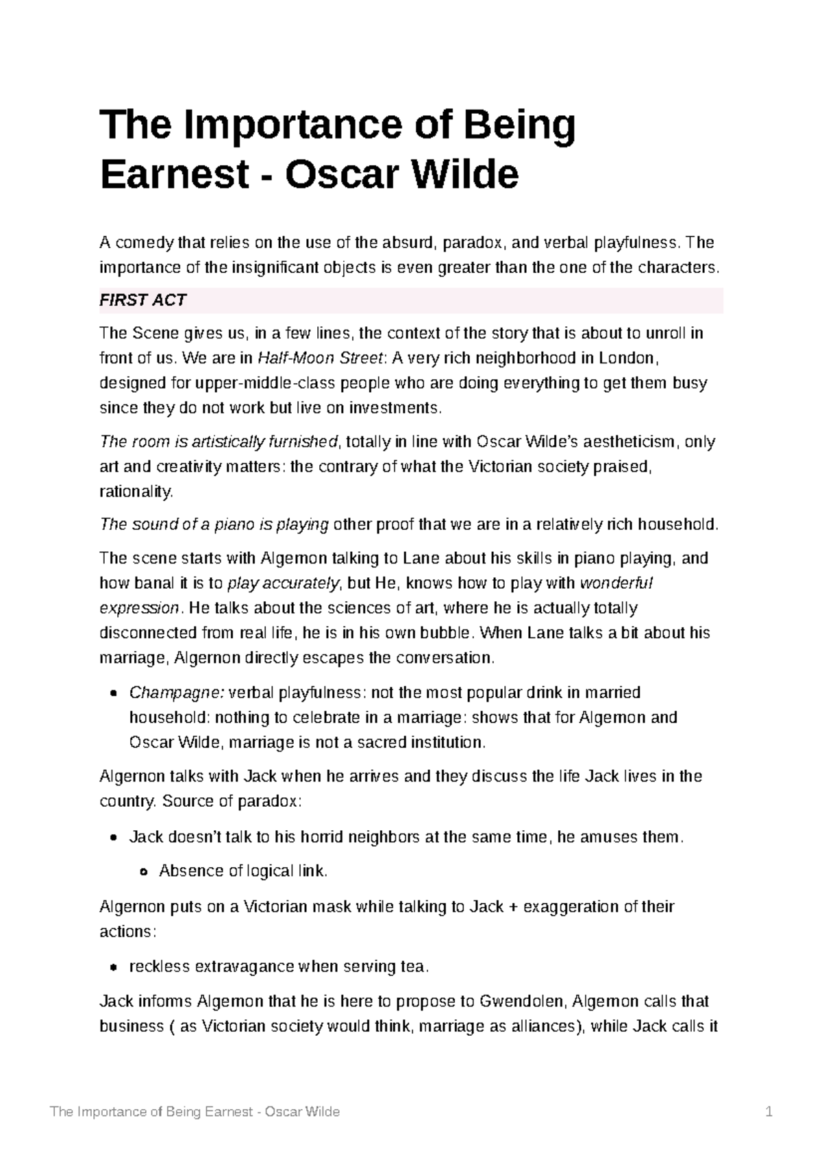 The Importance of Being Earnest - Oscar Wilde - The Importance of Being ...