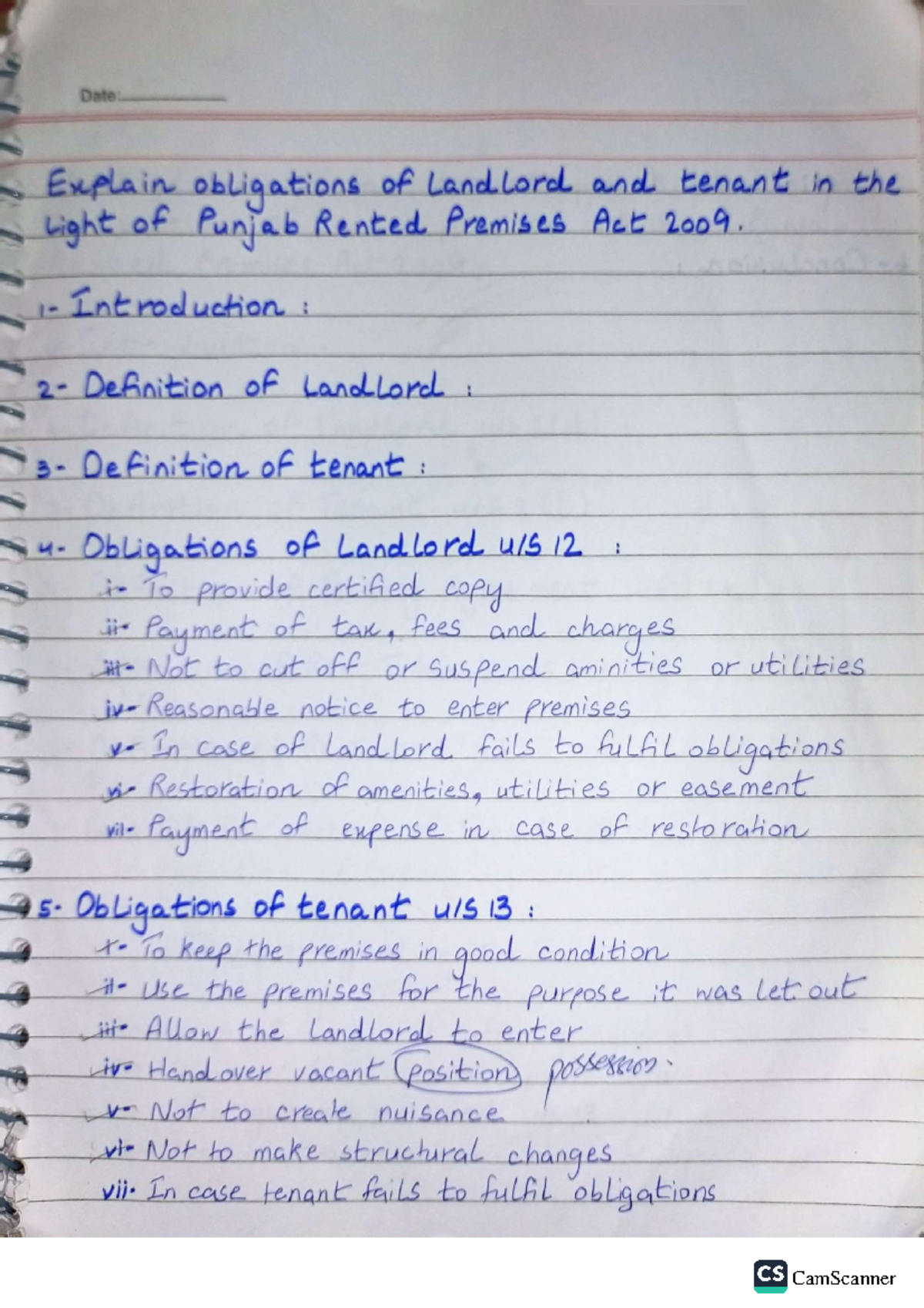 Obligations of Landlord and Tenant - Introduction : Definition of ...