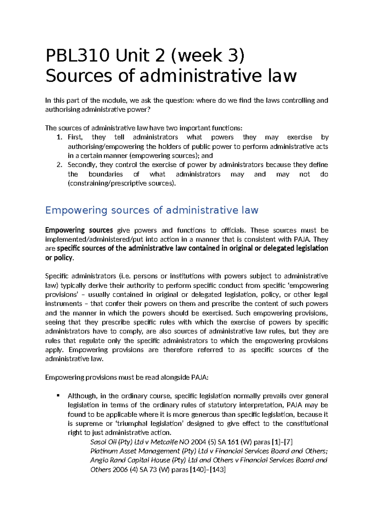 PBL310 Unit 2 Study Notes March 2023 - PBL310 Unit 2 (week 3) Sources ...