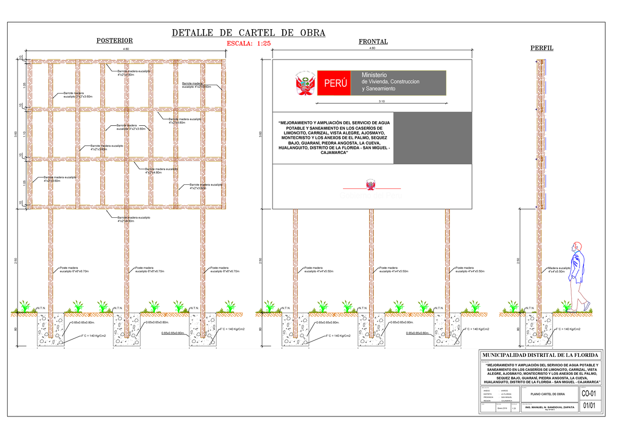 Cartel DE OBRA - Poste madera eucalipto 6"x6"x6 Madera eucalipto 4"x4 ...