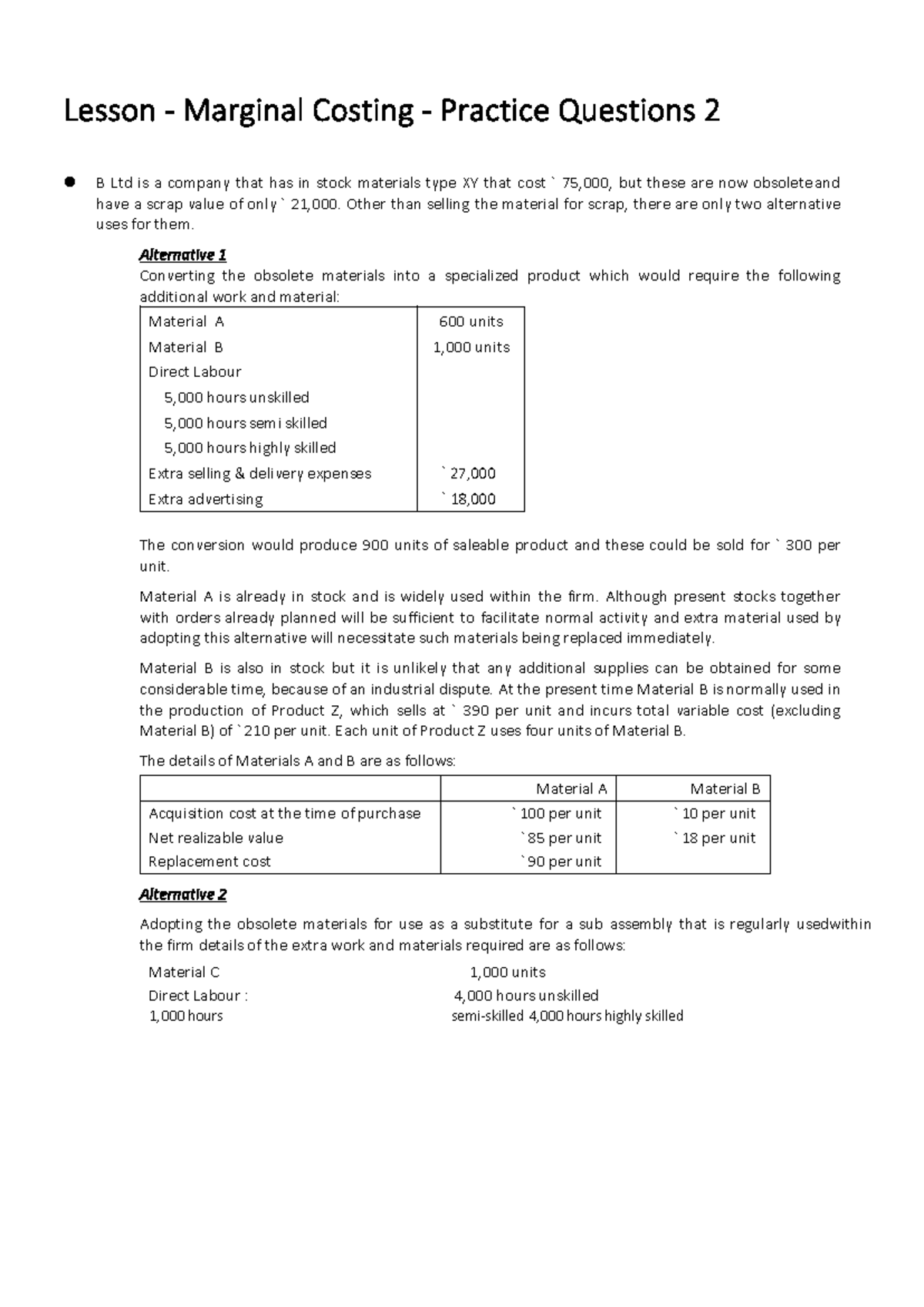 Lesson - Marginal Costing - Practical Sums 2 - Lesson-MarginalCosting ...