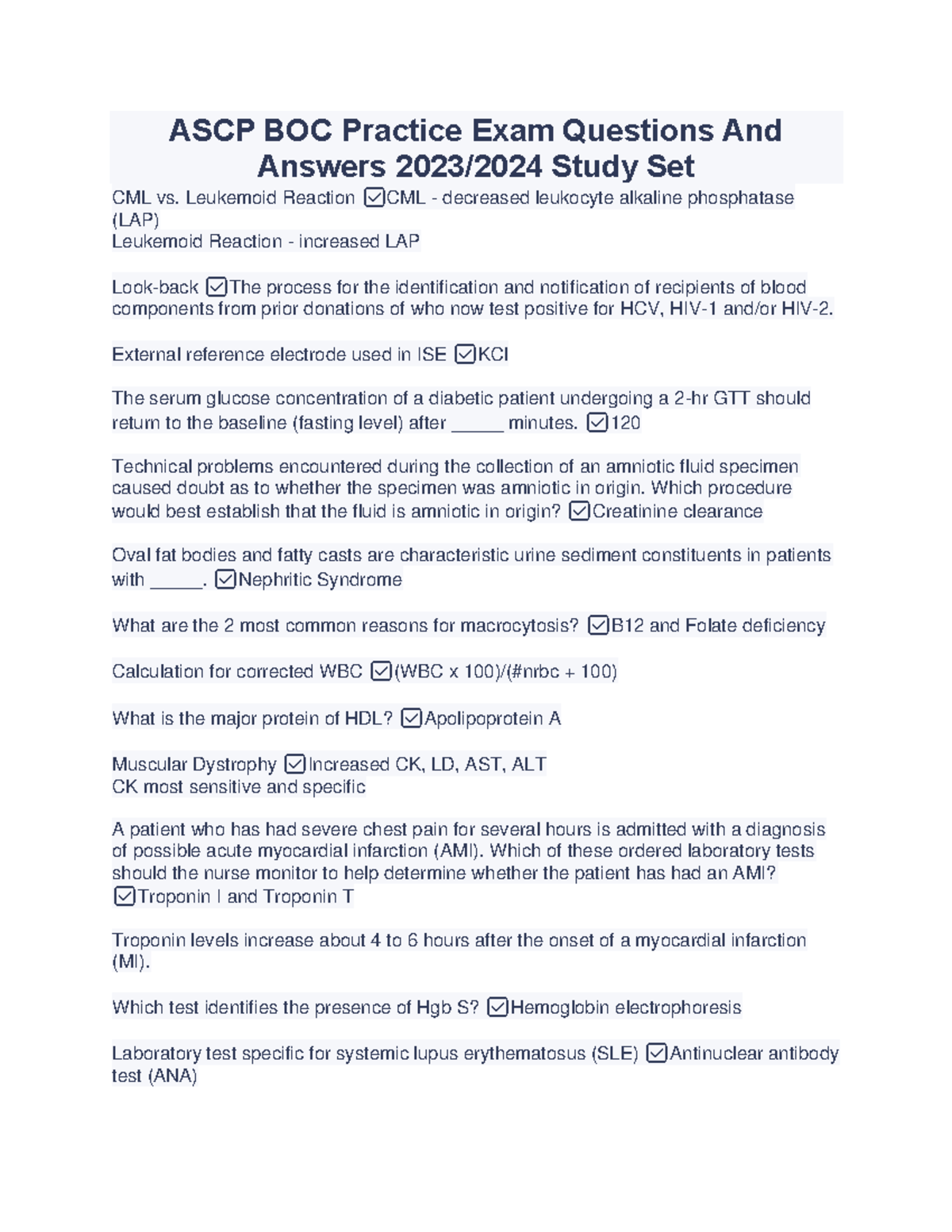 ASCP BOC Practice Exam Questions And Answers 2023 - Leukemoid Reaction ...