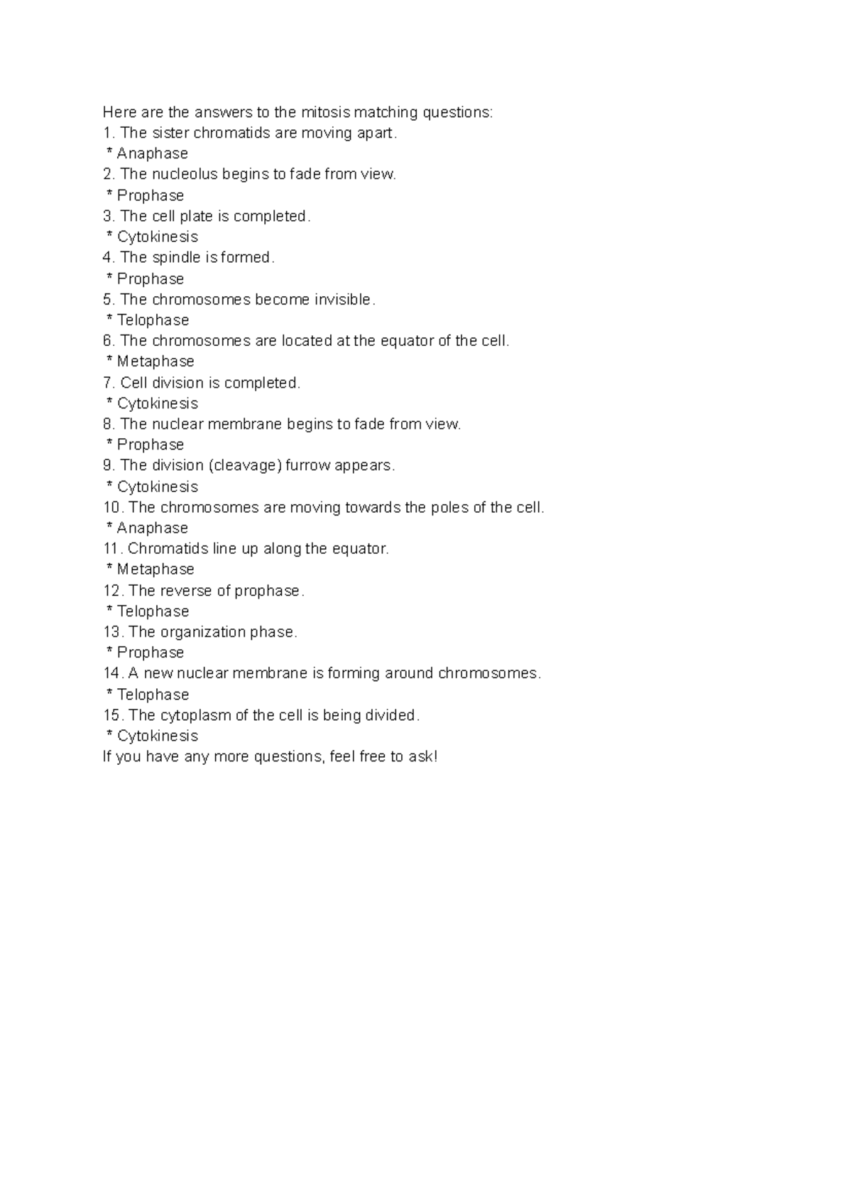 Mitosis and Meiosis - Here are the answers to the mitosis matching ...