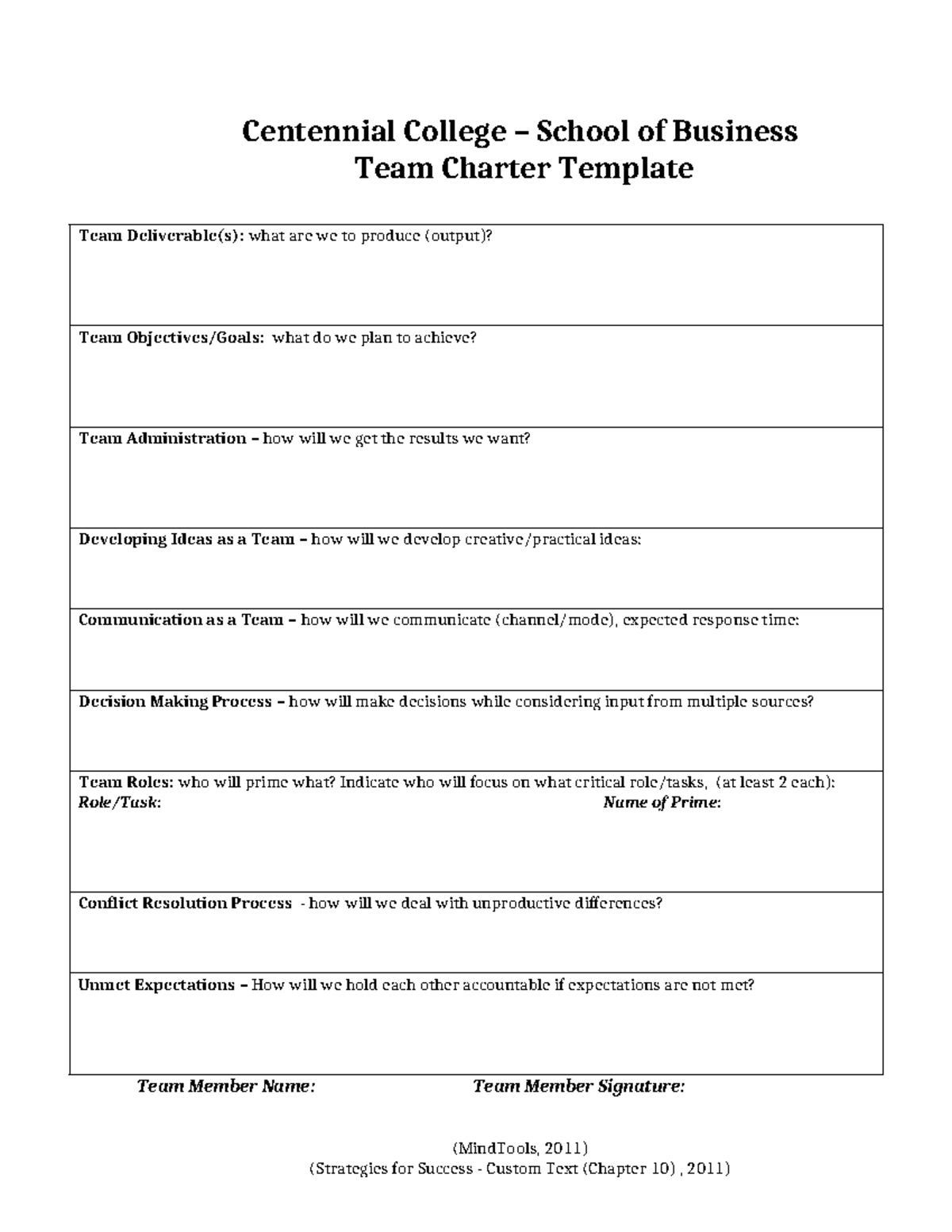 Modified Centennial Team Charter Template - Centennial College – School ...