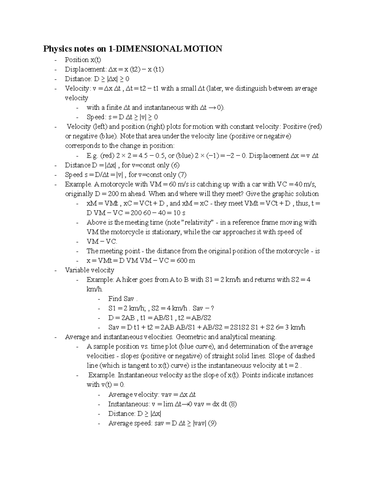 Physics notes on 1- Dimensional Motion - Physics notes on 1-DIMENSIONAL ...