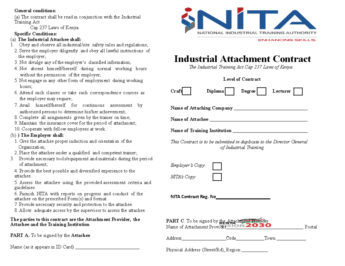 Industrial Attachment Contract Form 2 - General conditions: (a) The ...