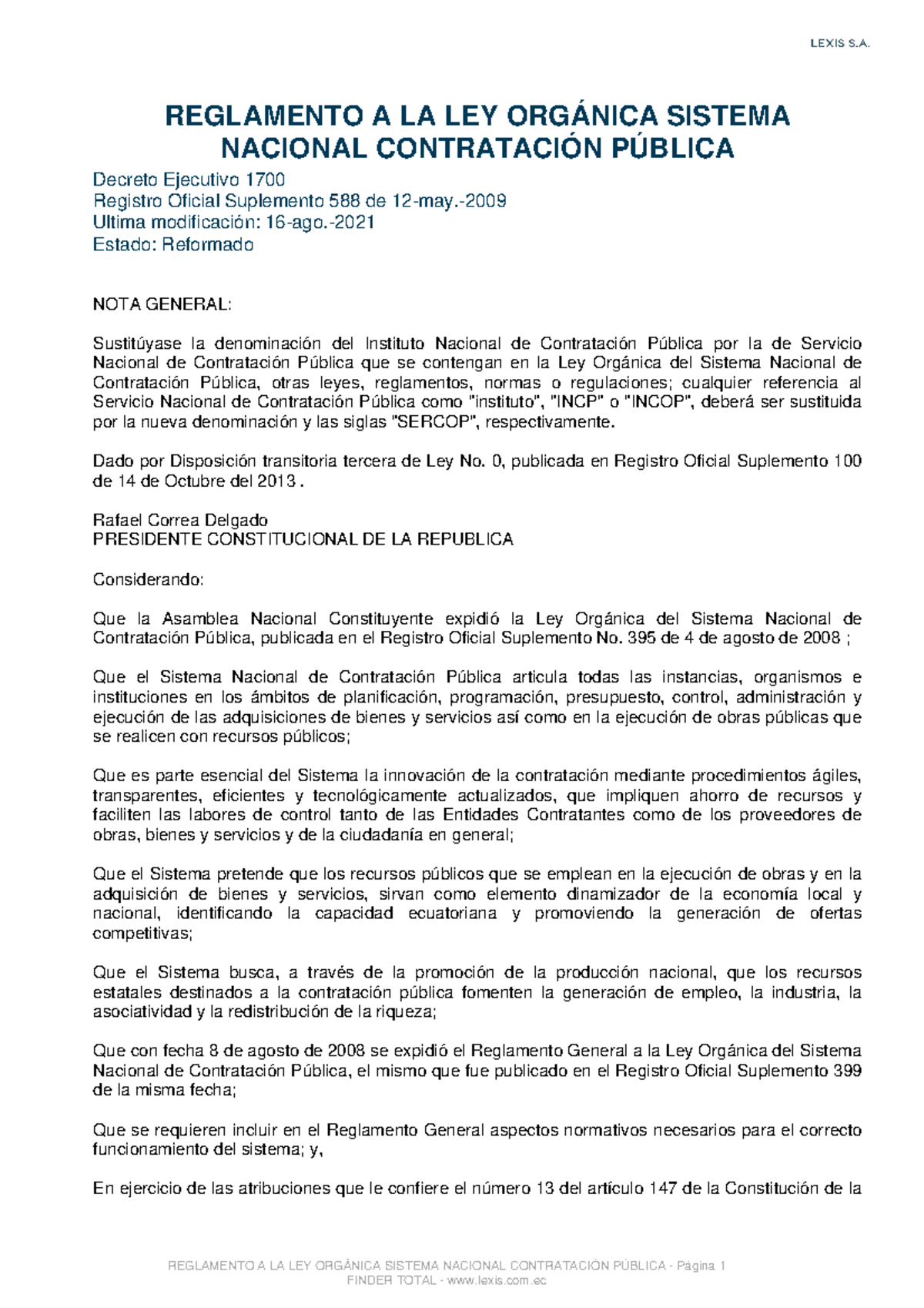 Reglamento losncp actualizado - REGLAMENTO A LA LEY ORGÁNICA SISTEMA NACIONAL CONTRATACIÓN ...
