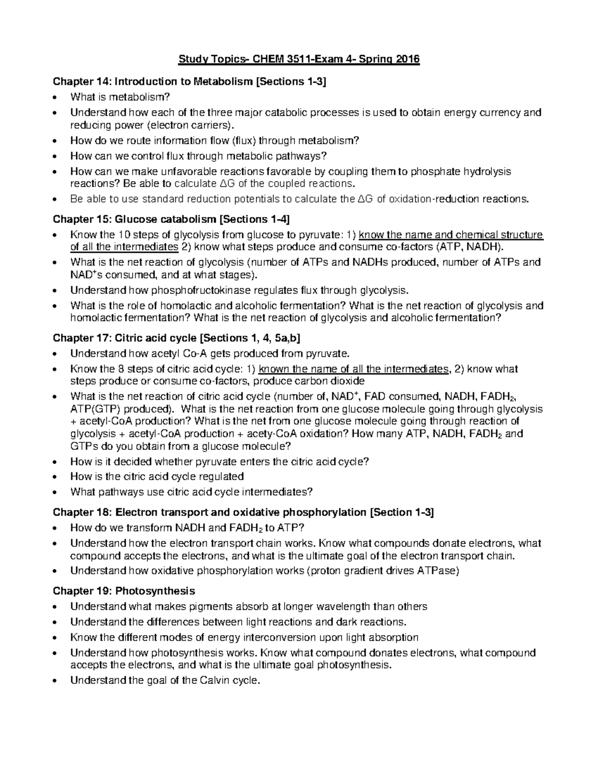 List of study topics for exam 4 given by the professor Peraltha Yahla ...