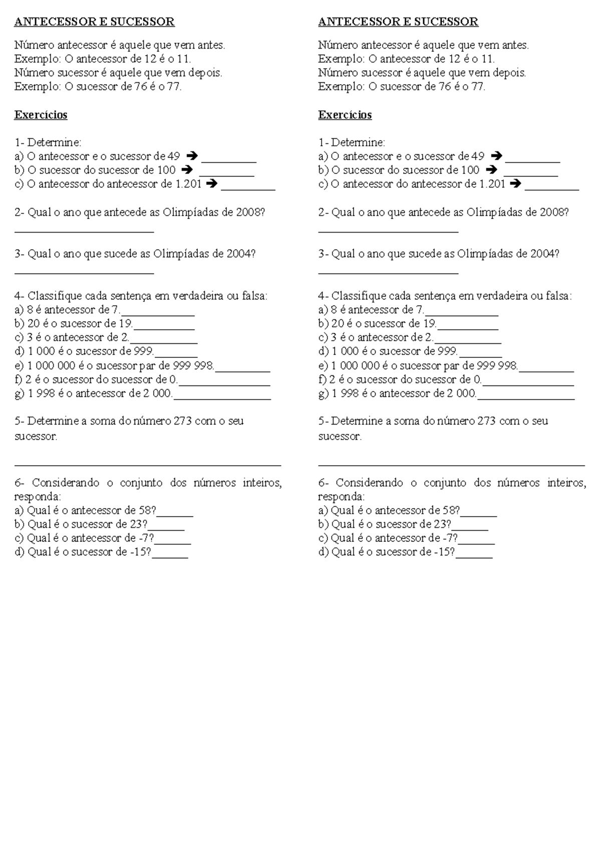 Antecessor E Sucessor - Otimo resumo - ANTECESSOR E SUCESSOR Número ...